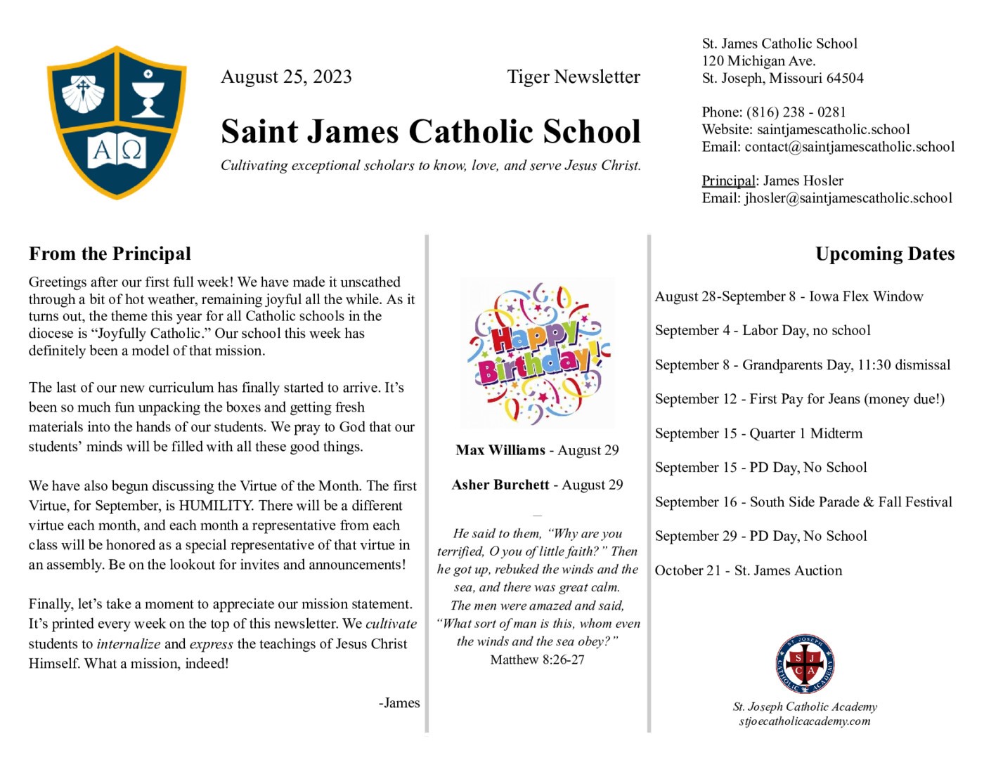 Saint James Catholic School » Via + Veritas + Vita